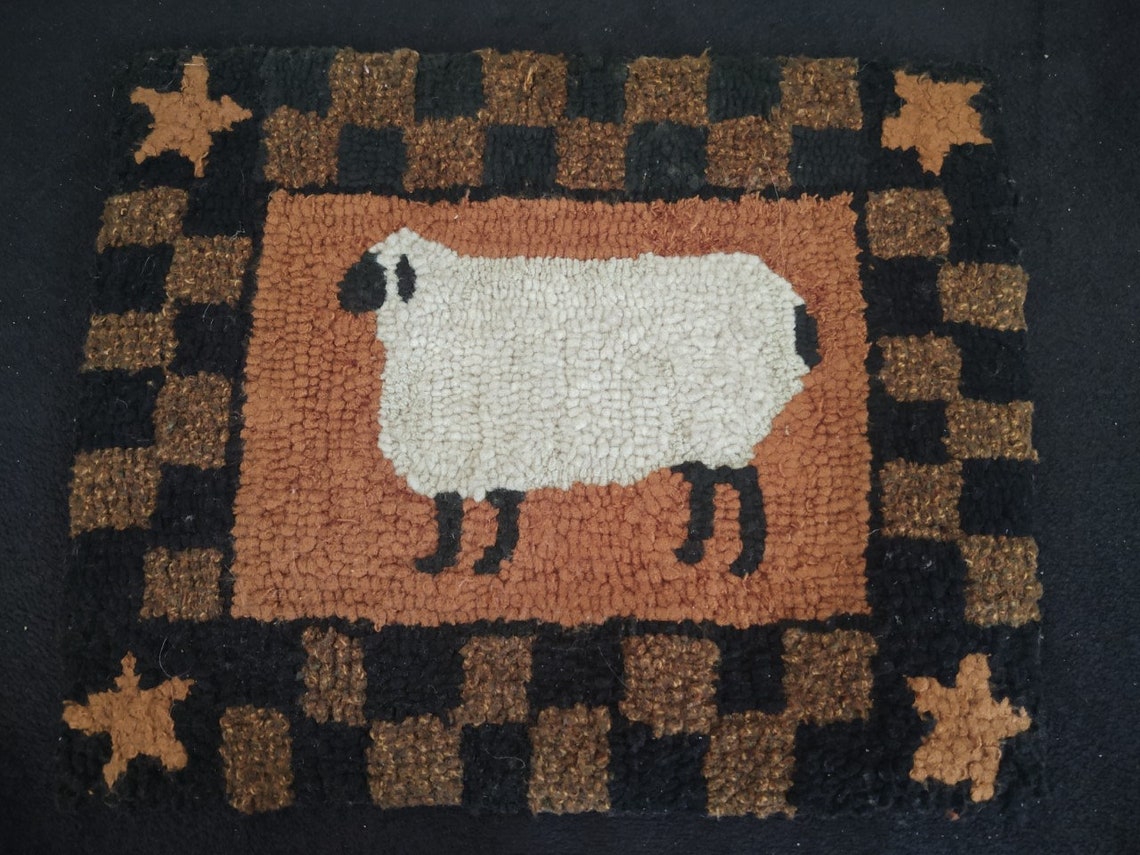 Hooked Rug Sheep Rue23paris Hooked Sheep Rug - Etsy