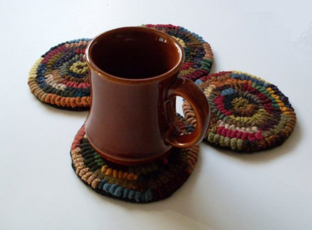 Hooked Rug Hit or Miss Mug Rugs Rue23paris Hooked Mug Rugs - Etsy