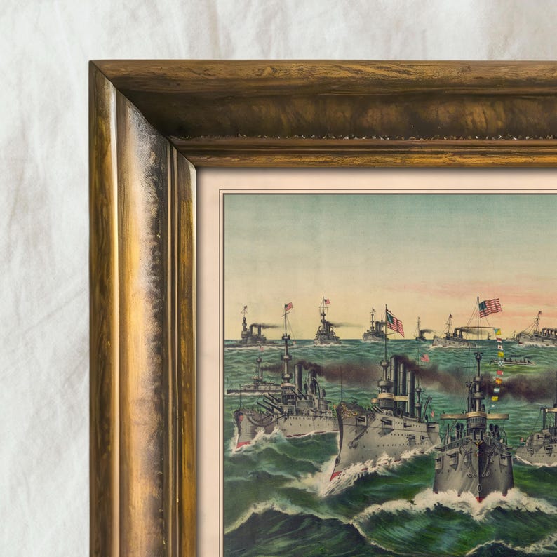 Vintage Naval Fleet Painting | Antique Maritime Warship Artwork ...