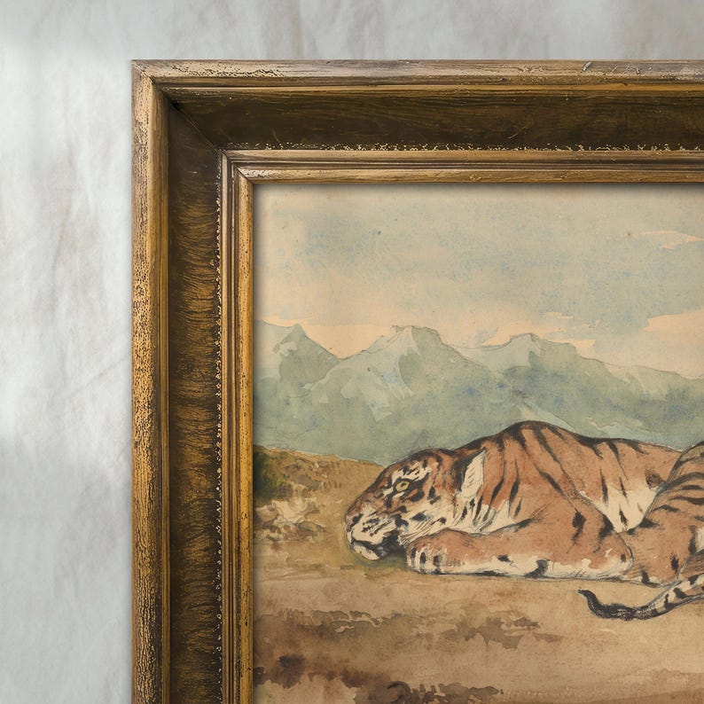 Vintage Tiger Painting | Antique Rustic Big Cat Wall Art | Mailed Print ...