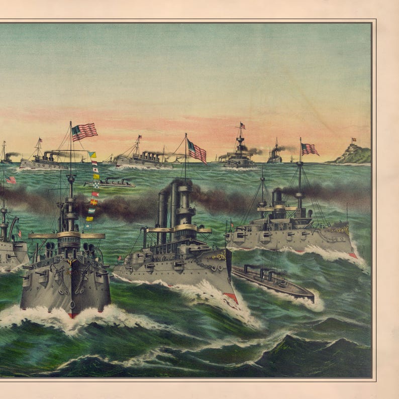Vintage Naval Fleet Painting | Antique Maritime Warship Artwork ...