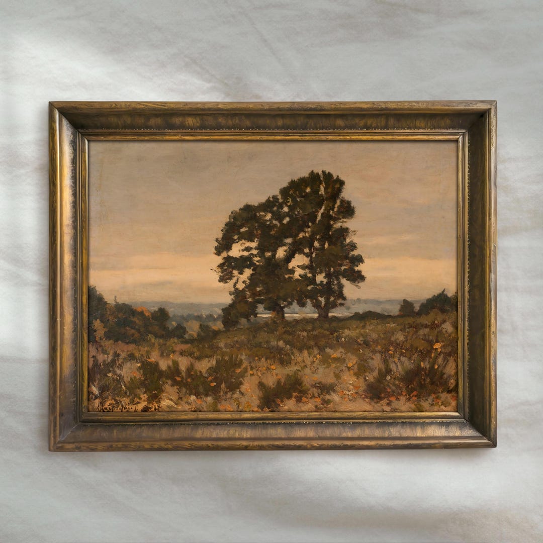 Rustic Trees Painting | Antique Landscape Wall Art | Vintage Moody ...