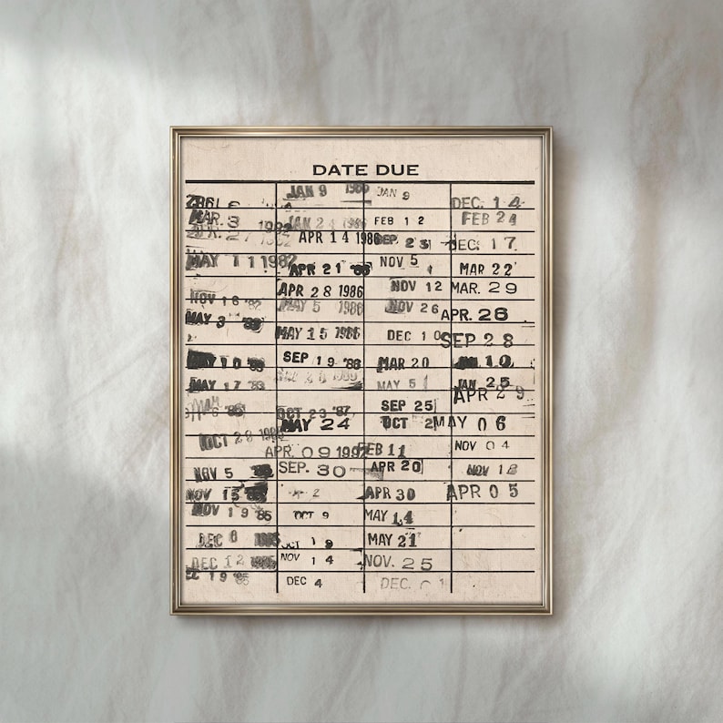 Vintage Library Card Artwork | Retro Book Due Date Print | Antique ...