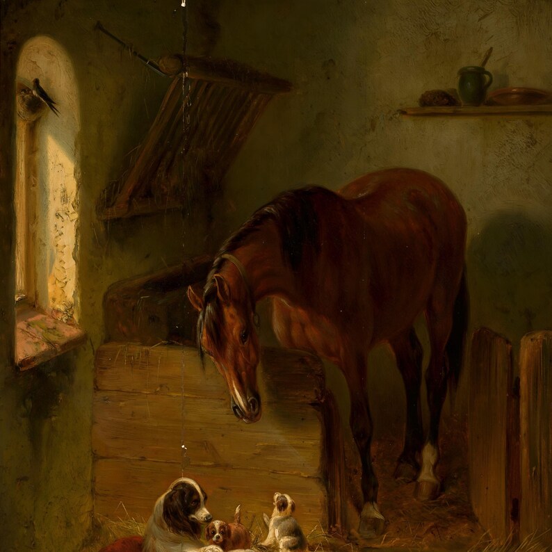 Vintage Stable Painting | Rustic Animal Farm Artwork | Horse Barn Wall ...