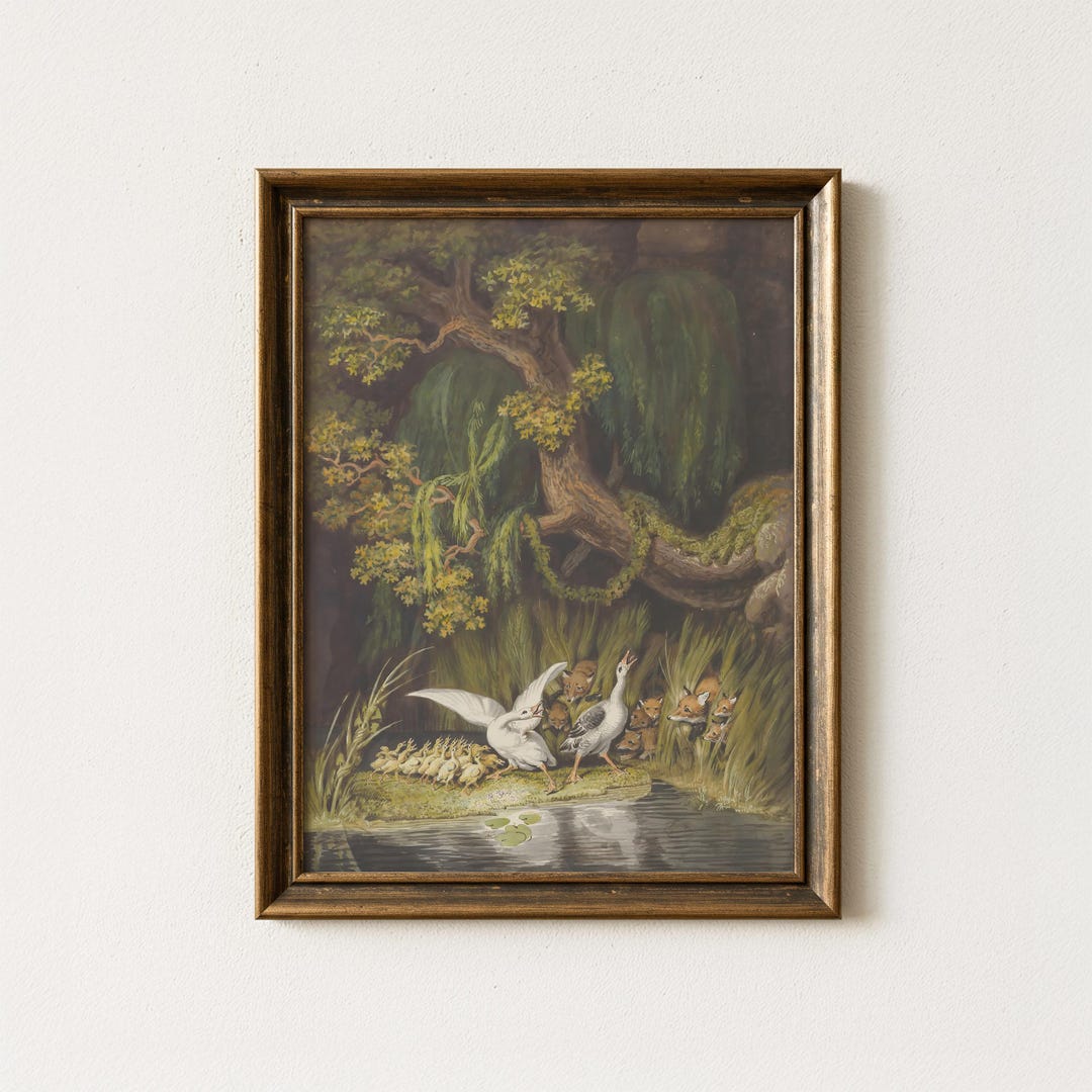 Vintage Woodland Fable Painting | Antique Animal Story Artwork | Rustic ...