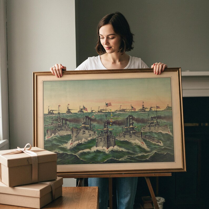 Vintage Naval Fleet Painting | Antique Maritime Warship Artwork ...