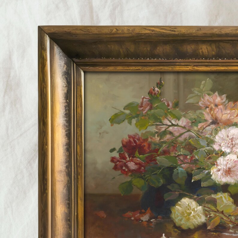 Vintage Rose Painting | Antique Floral Wall Art | Botanical Still Life ...