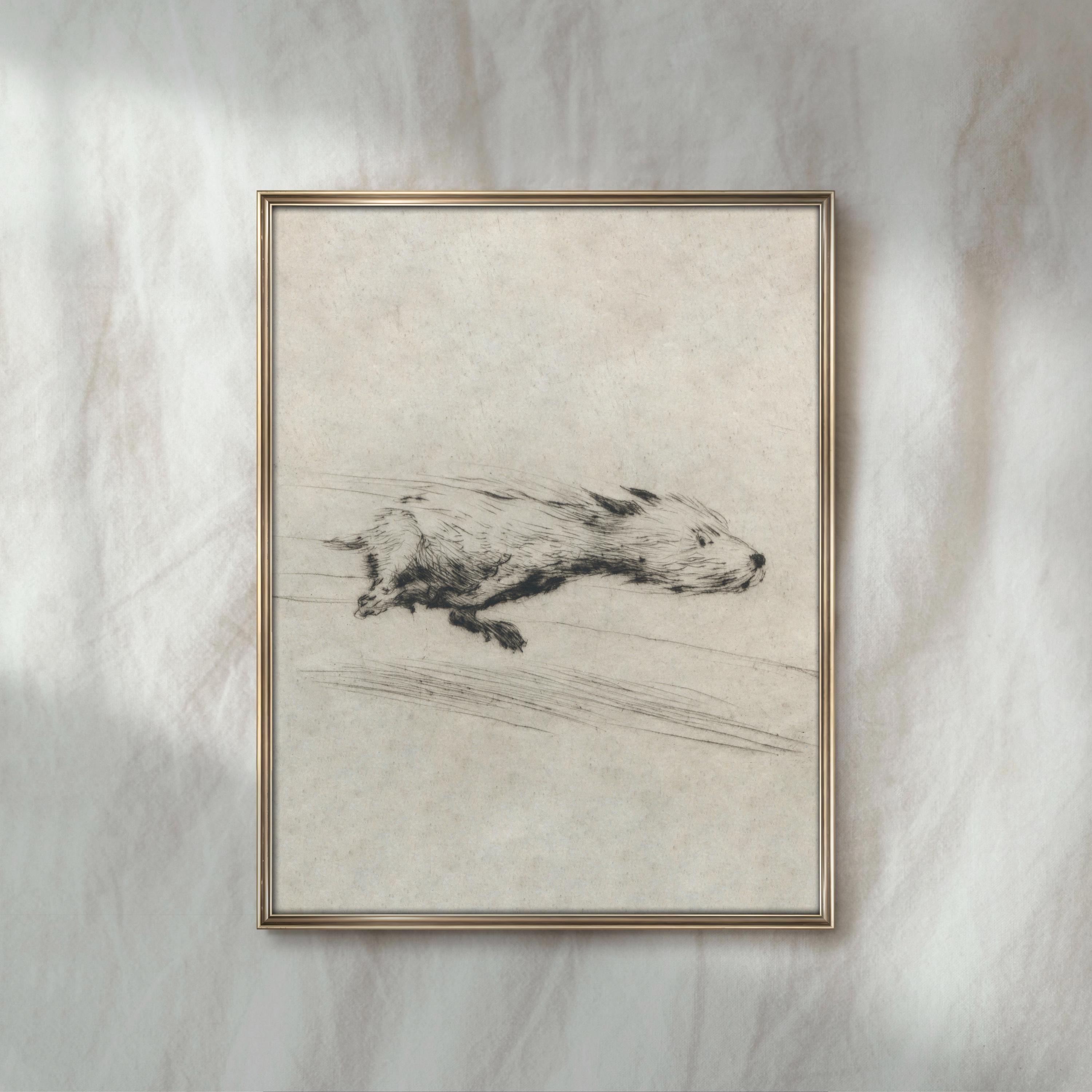 Dog With Zoomies | Rustic Dog Portrait Drawing | Minimalist Pet Terrier ...