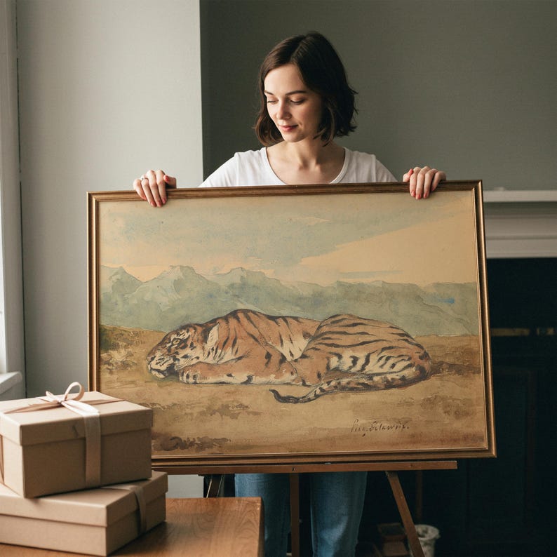 Vintage Tiger Painting | Antique Rustic Big Cat Wall Art | Mailed Print ...