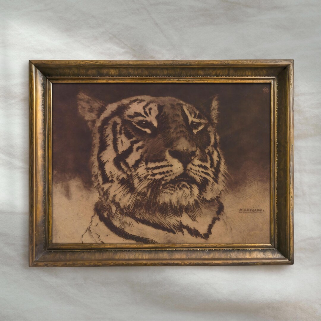 Rustic Tiger Head Painting | Vintage Wildlife Wall Decor | Moody Big ...