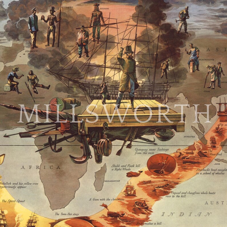 Mailed Print | Moby Dick Vintage Map | Rustic Antique Wall Art | Herman ...