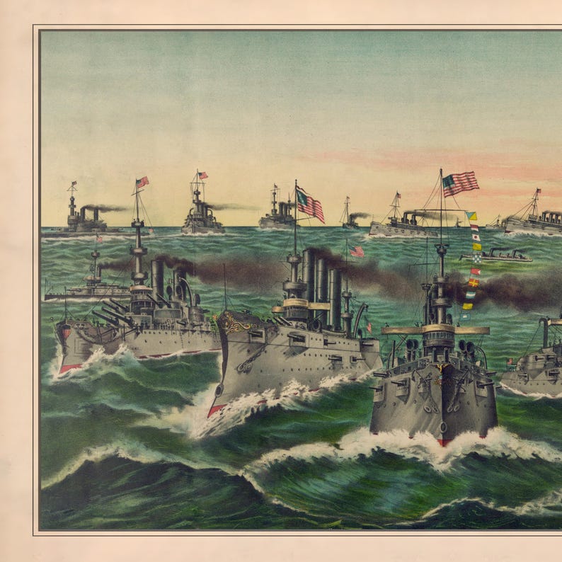 Vintage Naval Fleet Painting | Antique Maritime Warship Artwork ...