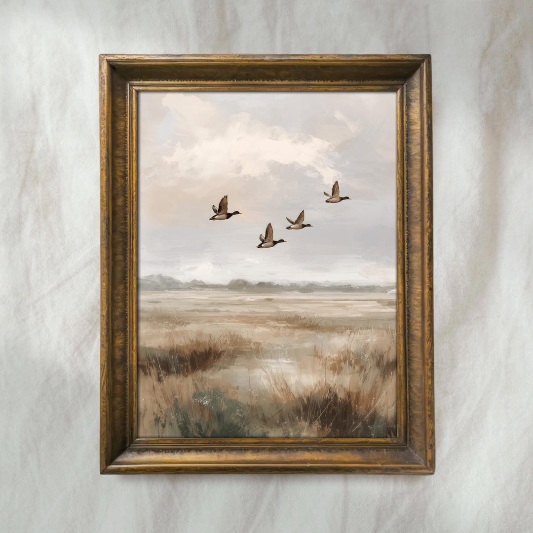 Flying Ducks Landscape Art | Vintage Rustic Countryside Scene ...