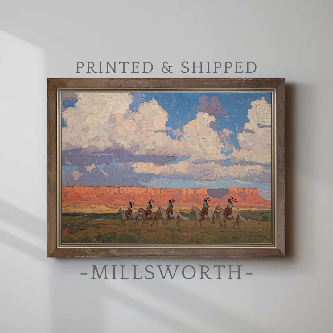 Mailed Print | Native American Horse Riders | Vintage Western Mountain ...