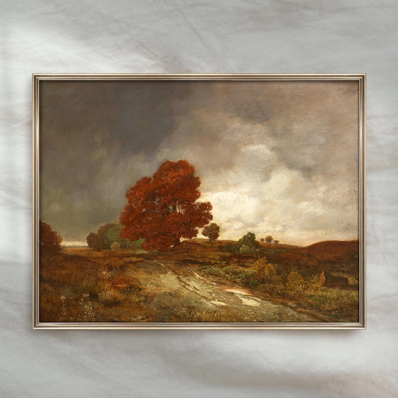 Vintage Autumn Landscape Painting | Moody Fall Wall Art | Antique ...