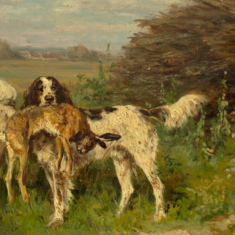 Vintage Hunting Dogs Painting | Antique Sporting Animal Artwork ...