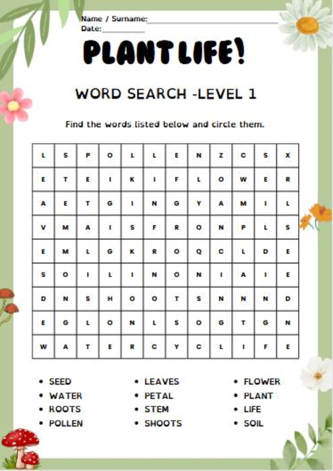 Word Search Exercise - Etsy