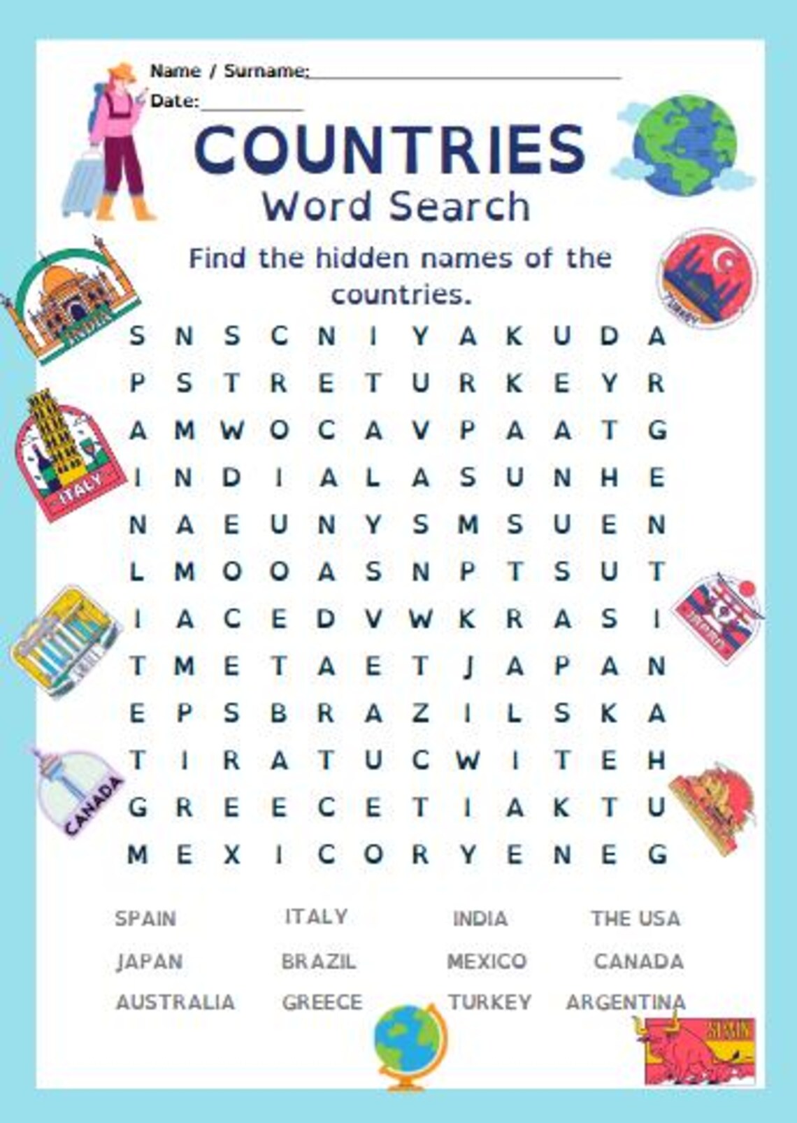 Word Search Exercise - Etsy