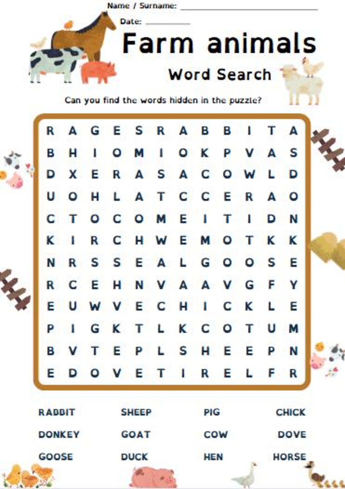 Word Search Exercise - Etsy