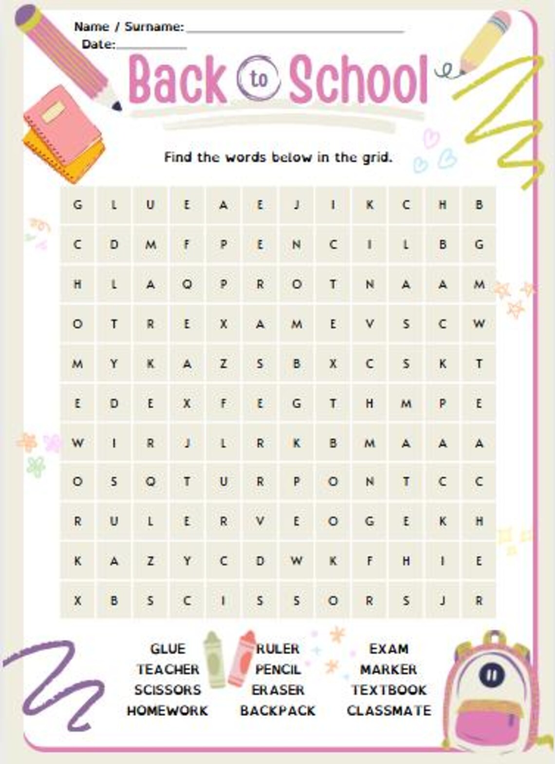 Word Search Exercise - Etsy