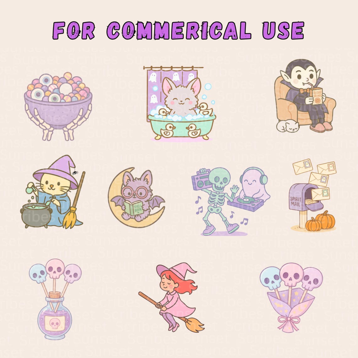 Pastel Halloween Clip Art Bundle, Cute Kawaii Ghosts, Pumpkins, Witches ...