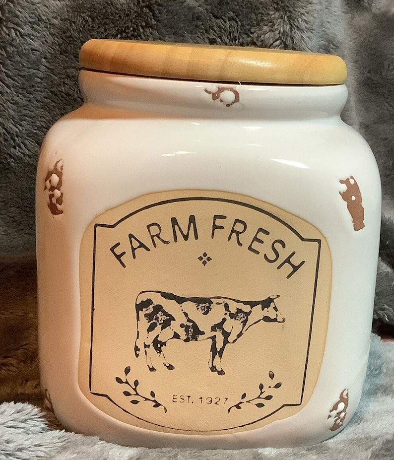 Clay Ceramic Canister Jar White Glazed Earthenware With Wood Lid Rustic ...