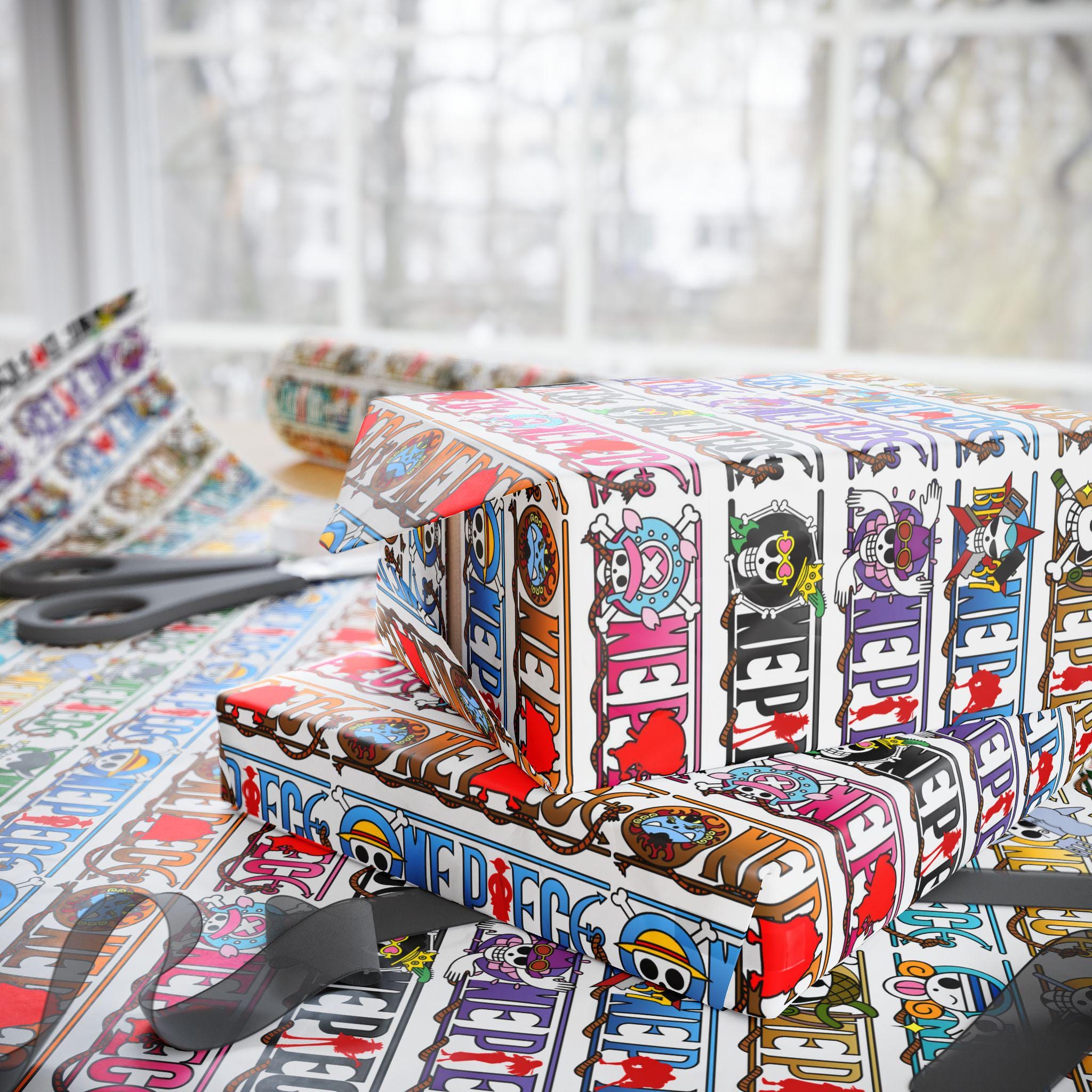 Anime One Piece Wrapping Paper, Straw Hat Crew Logo Gift Wrap, Manga ...