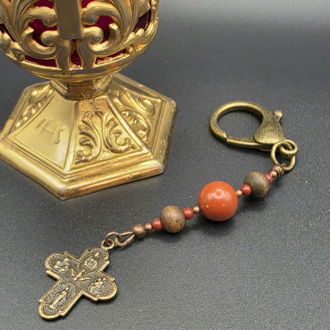 Five Way Crucifix Keychain With Red Jasper & Wood – Handmade Catholic ...