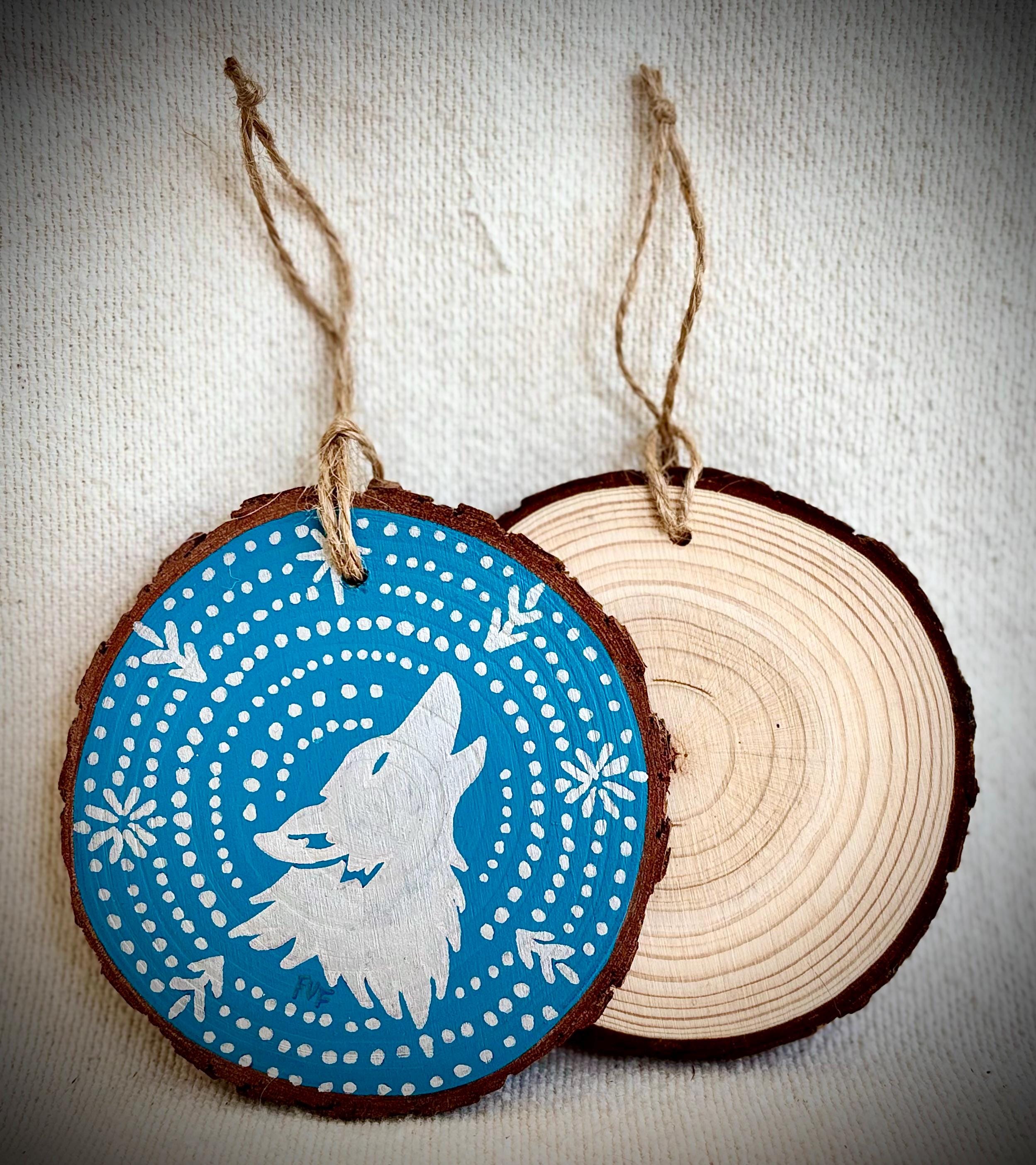 Hand-painted Howling Wolf Wood Ornament: Rustic Folk Art, "little Woof ...