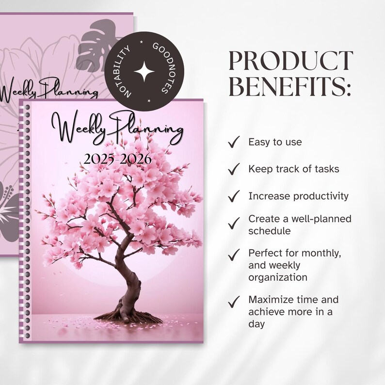 Cherry Blossom Weekly Planner July 2025 - June 2026 - Etsy