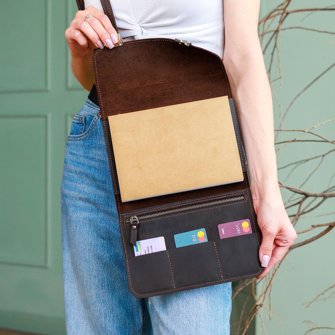 Leather Notebook Cover With Shoulder Strap, Personalized Notebook Case ...