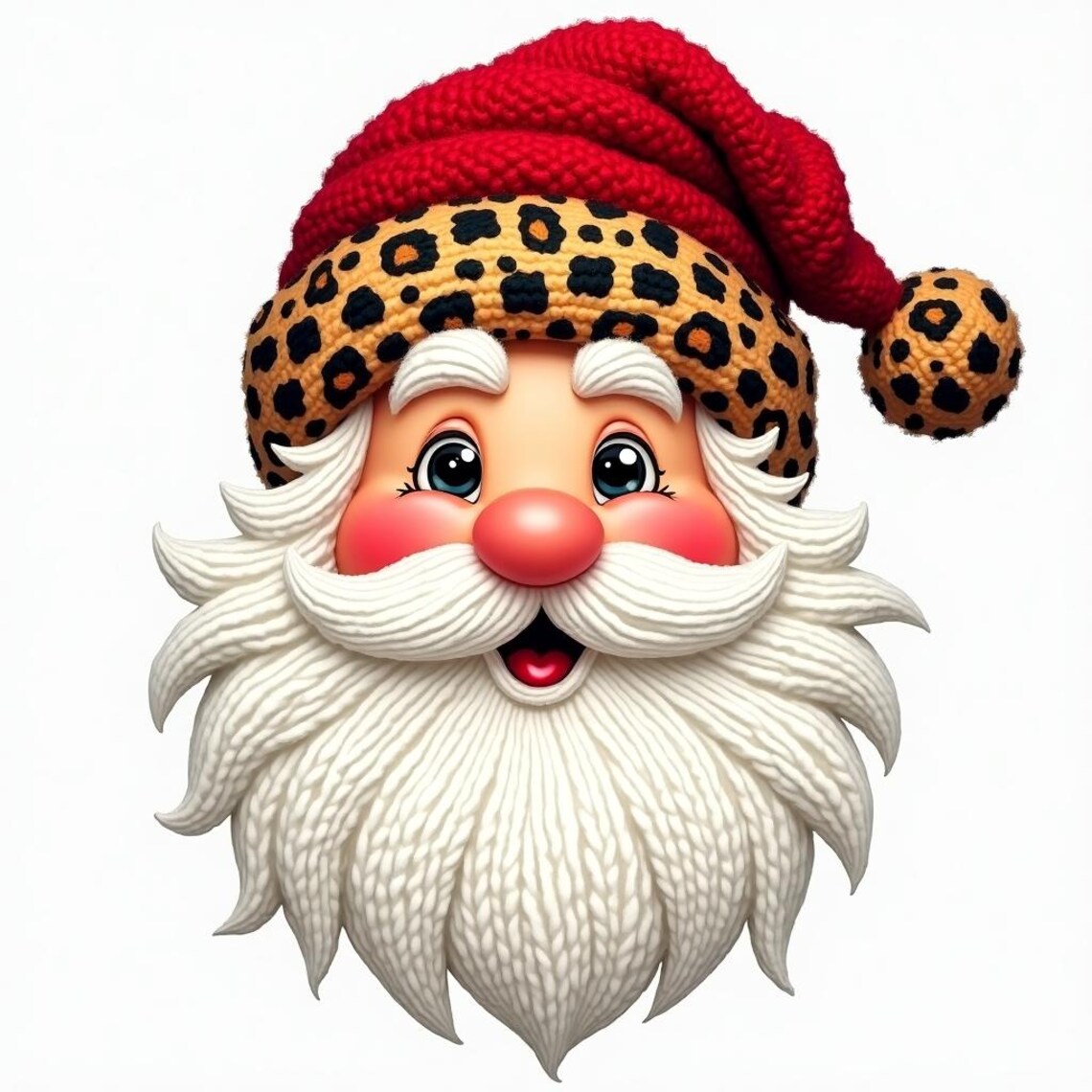 Santa With Leopard Print Rimmed Hat - Etsy