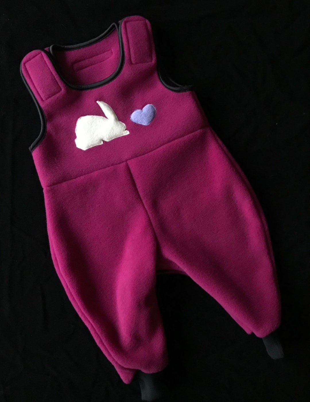 Bunny Love-soft, Deep Cherry Pink Fleece Bubble/overall/romper With ...