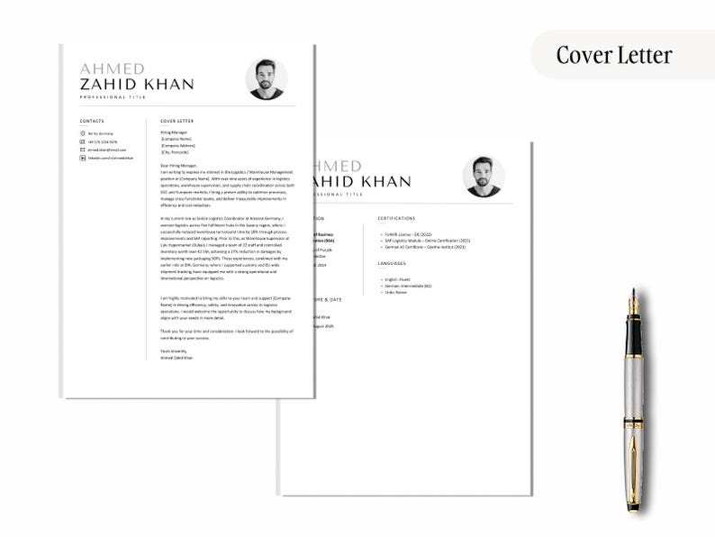 Germany CV Template + Cover Letter | Editable Resume in Word & Canva ...