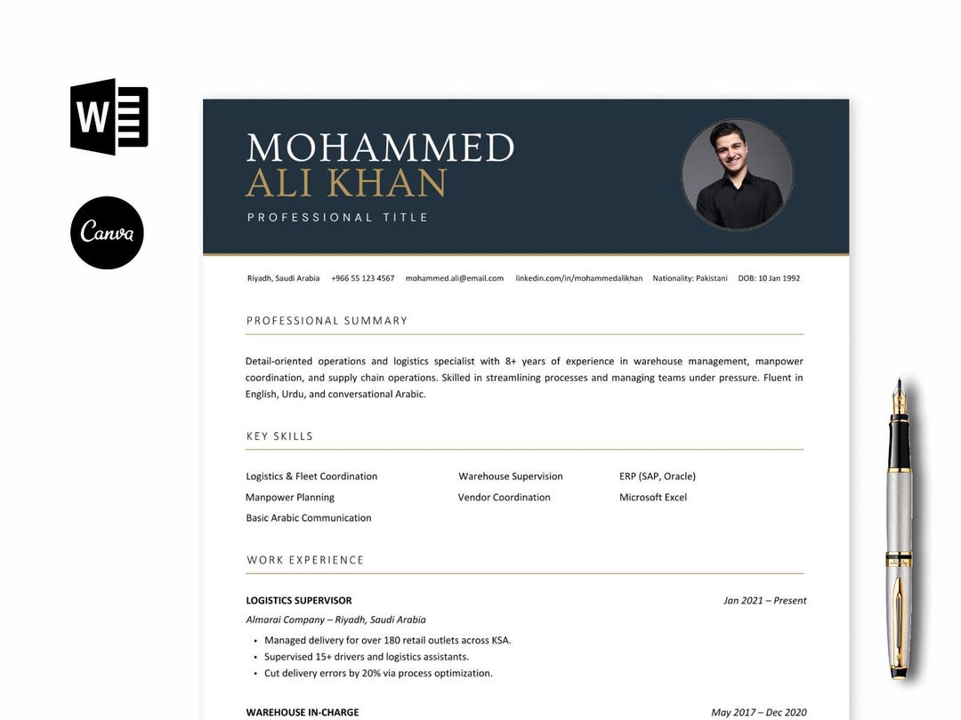 Saudi Arabia CV Template | Editable Resume & Cover Letter in Word ...