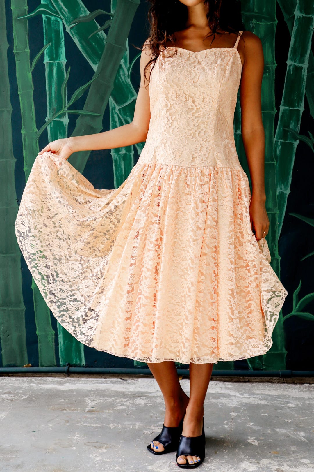 1980's Peachy Lace Prom Dress - Etsy