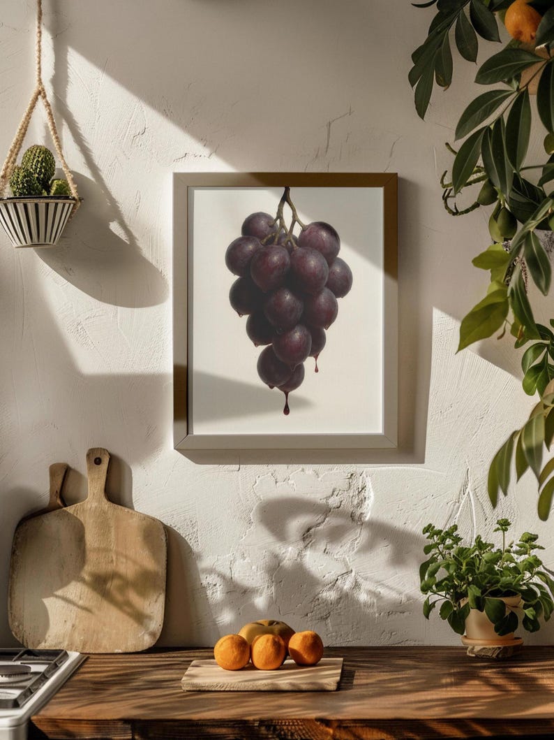 Grape Print, Dark Fruit Wall Art, Food Photography, Digital Kitchen ...