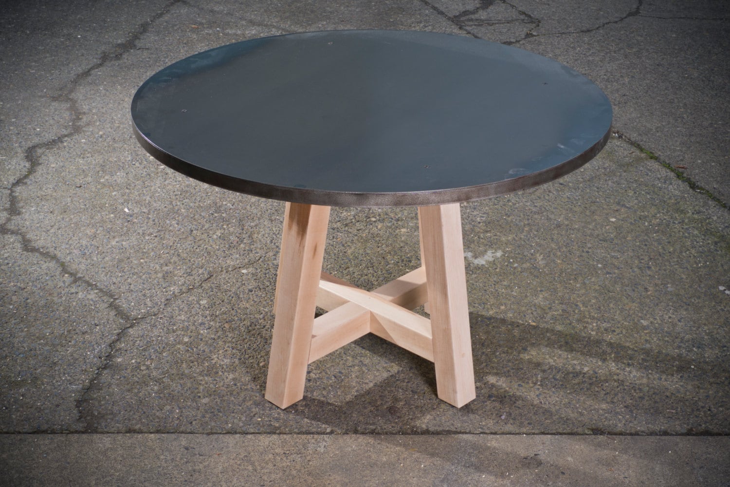 46 Round Metal Top Table With Maple Legs - Etsy