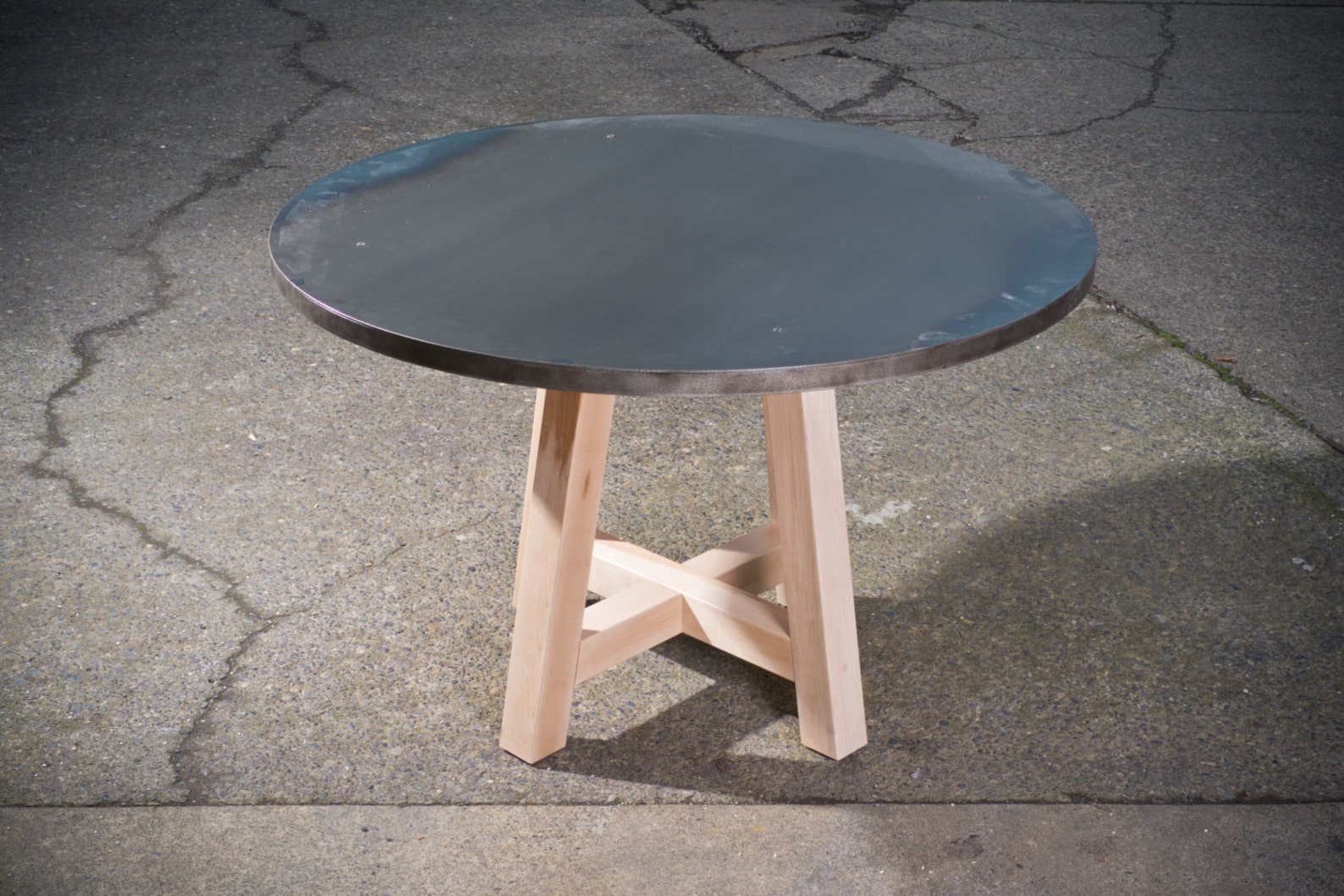 46" Round Metal Top Table With Maple Legs - Etsy