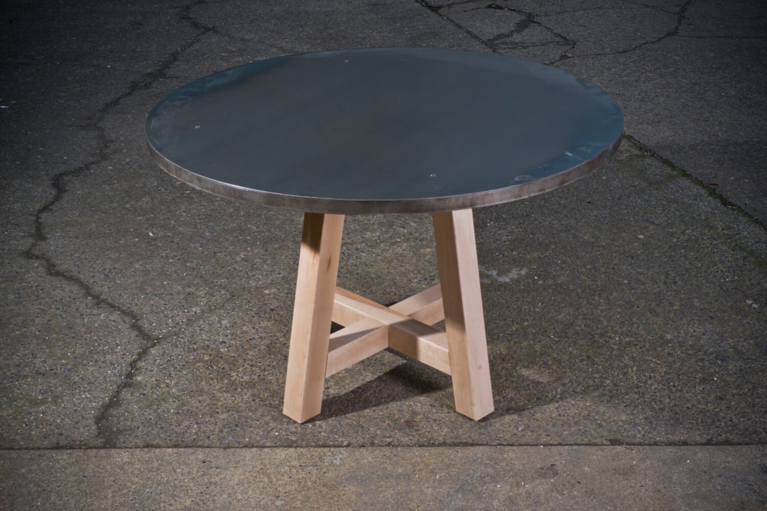 46" Round Metal Top Table With Maple Legs - Etsy