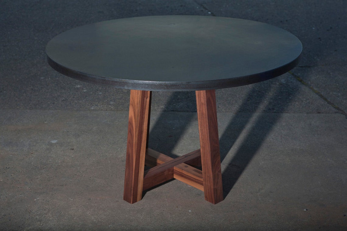 48 Round Metal Top Table With Walnut Legs | Etsy