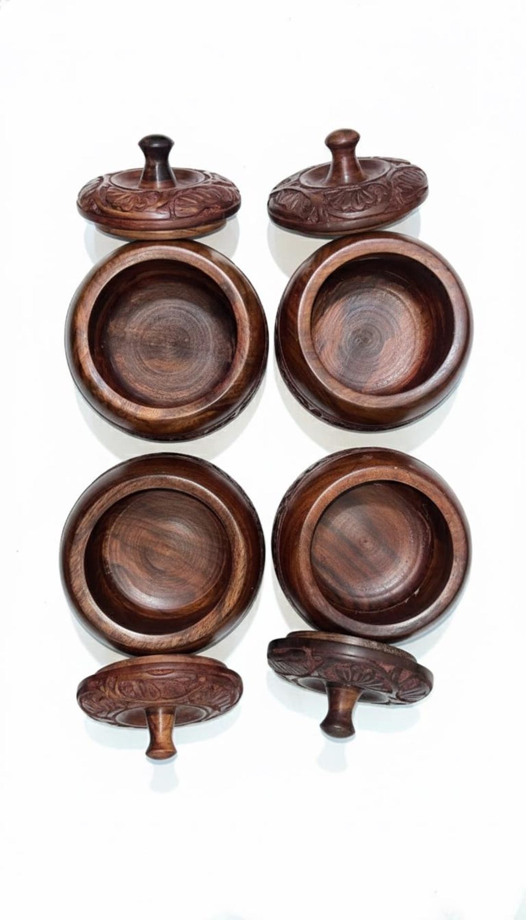 Hand Carved Teakwood Spice Jars With Lids Set of 4 |wooden Handicraft ...