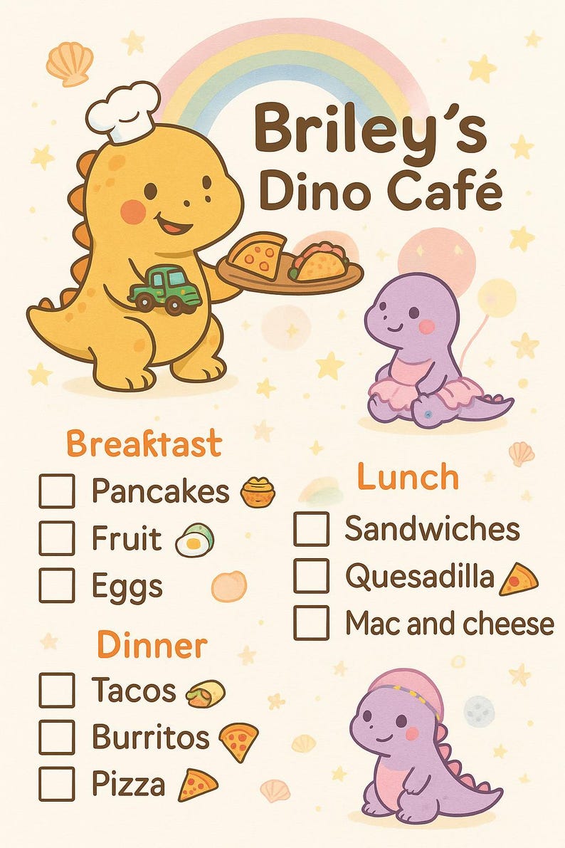 Dino Cafe and Bonus (dinosaur Cooking Cards, Printable Kids Recipes ...