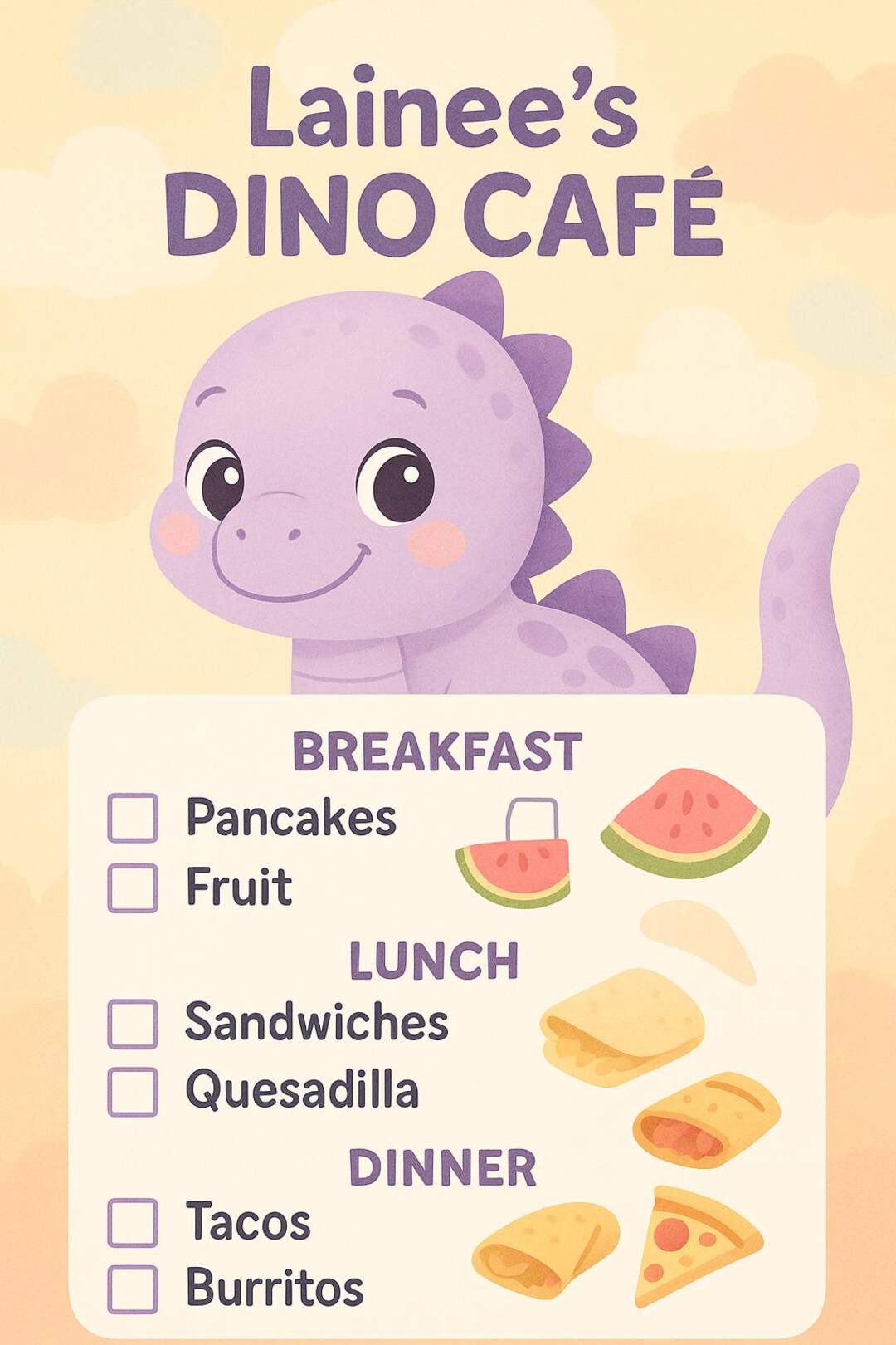 A/ Printable Dino Menu/party Supply/children/digital - Etsy