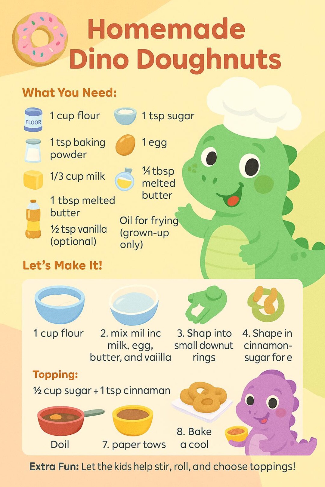 Dino Recipe Doughnuts and Bonus (dinosaur Cooking Cards, Printable Kids ...
