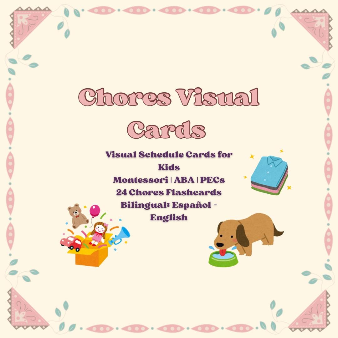 Chores Visual Cards for Kids – Bilingual English Spanish – ABA ...
