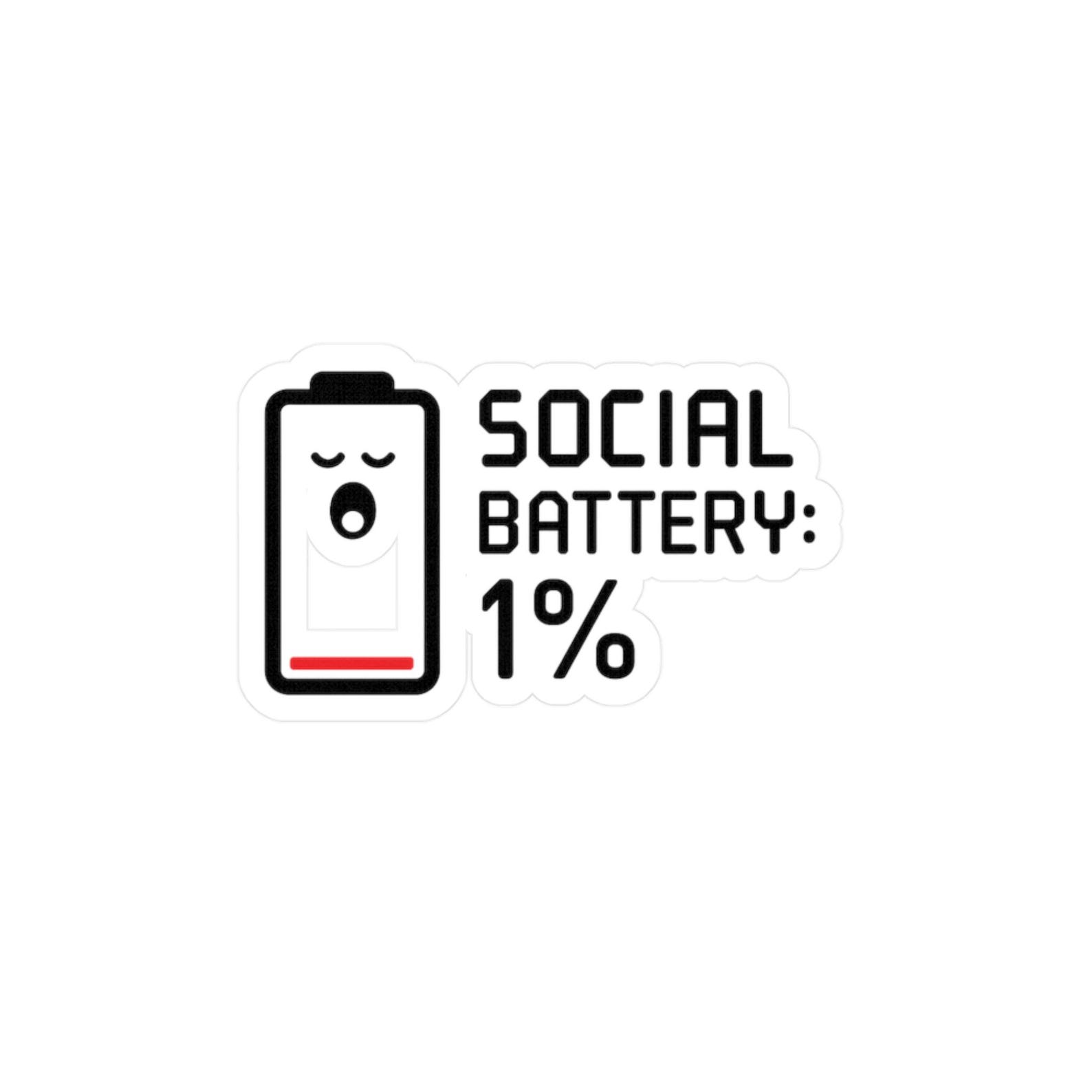 Social Battery 1% Vinyl Decals, Funny Stickers for Laptops, Water ...