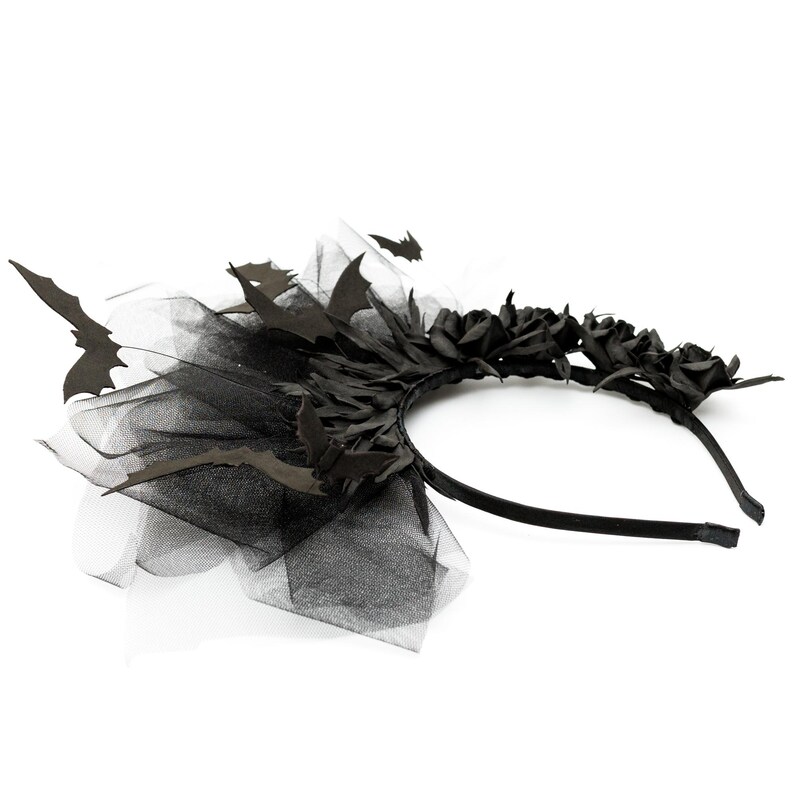 Black Bat Headband With Roses, Veil for Halloween Party. Lightweight ...