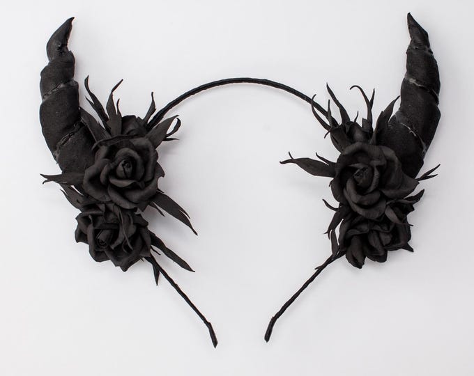 Moon Devil Flower Crown ( Horns , Headdress, Roses, Goth , Fantasy ) - Etsy