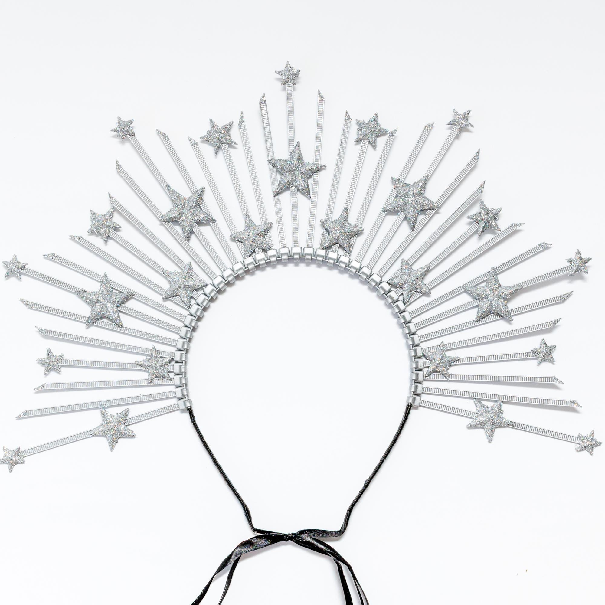 Silver Star Crown Headpiece: Glitter Halo Tiara, Celestial Cosplay - Etsy
